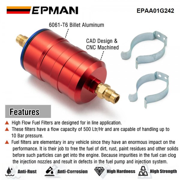 EPMAN Universal Aluminium Injection Pump Fuel Filter With -6 JIC Ends ...