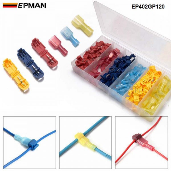 EPMAN 120pcs T-Taps/Male Insulated Wire Terminal Connectors Car Alarm ...
