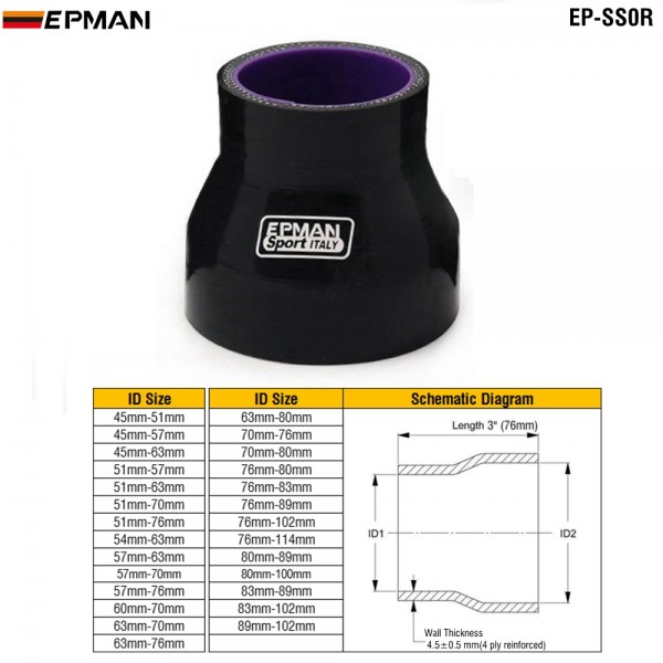 EPMAN Black Silicone Straight Reducer Hose Intercooler Silicon Turbo ...